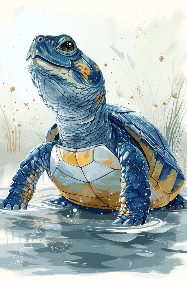 Majestic Blue Turtle in Water, Peaceful Nature Scene Stock Illustration ...
