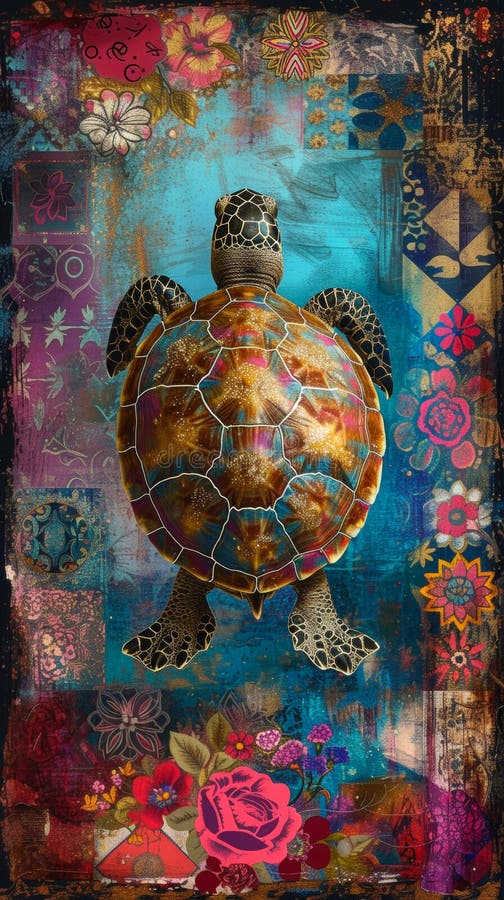 A colorful turtle is stock photo. Image of animals, generated - 313470752