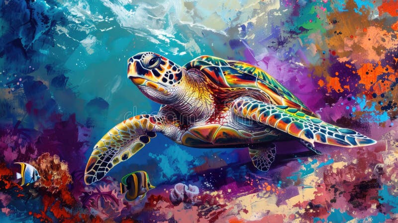 Colorful Turtle and Underwater Sea World Illustration. AI Generated ...