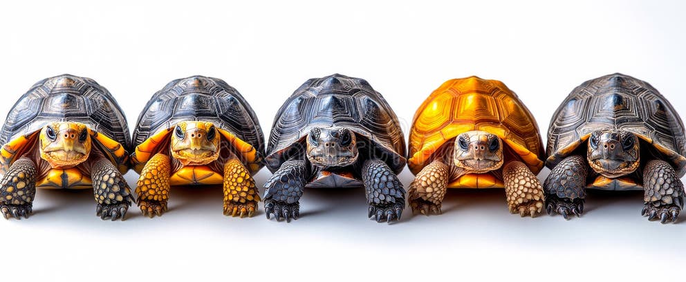 Colorful Turtles Lined Up in a Row Stock Photo - Image of aquatic ...