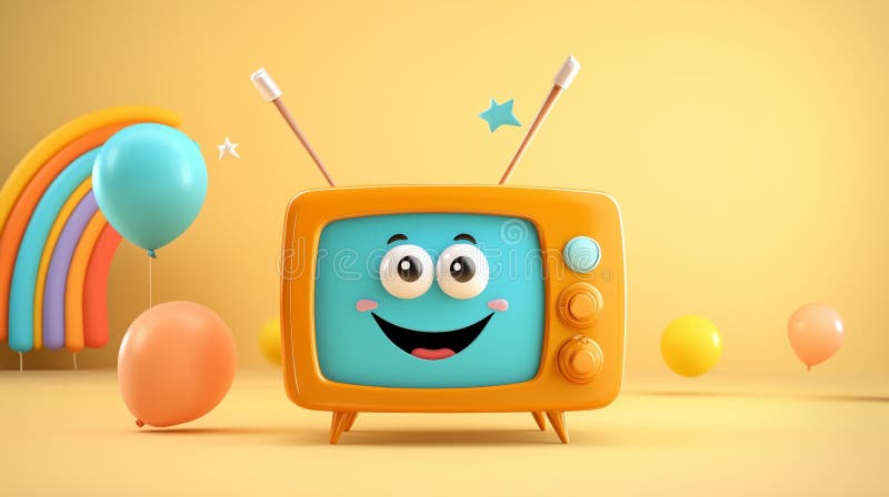 Colorful TV with a Smiling Face in a Cheerful Setting Filled with ...