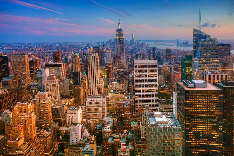 Colorful Twilight Scene in Manhattan Stock Photo - Image of ...