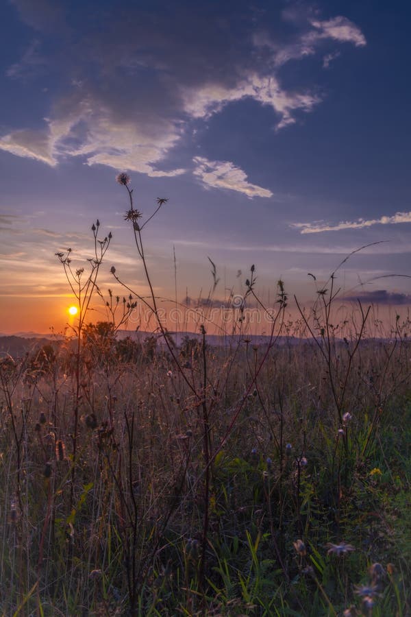 Colorful Twilight Sky Over Tranquil Countryside Landscape Stock Image ...