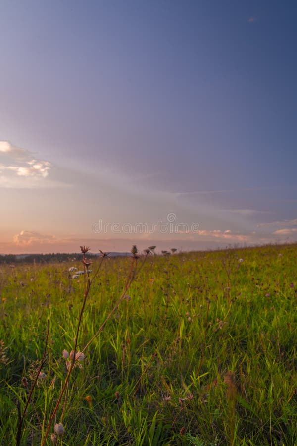 Colorful Twilight Sky Over Tranquil Countryside Landscape Stock Photo ...