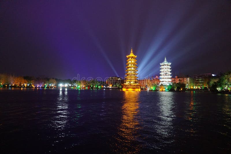 Guilin Night View stock image. Image of tower, twin - 212287783
