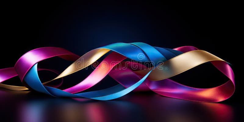 Colorful Twisted Ribbons on a Black Background. 3d Rendering Generative ...
