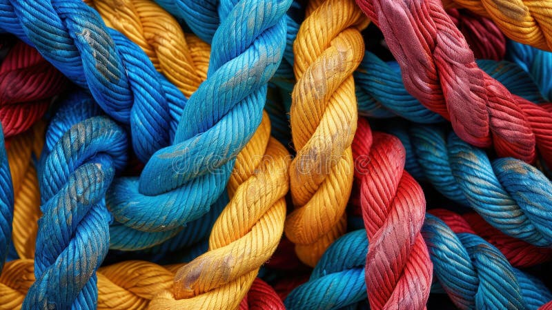 Colorful Twisted Ropes Arranged in Patterns at a Construction Site ...