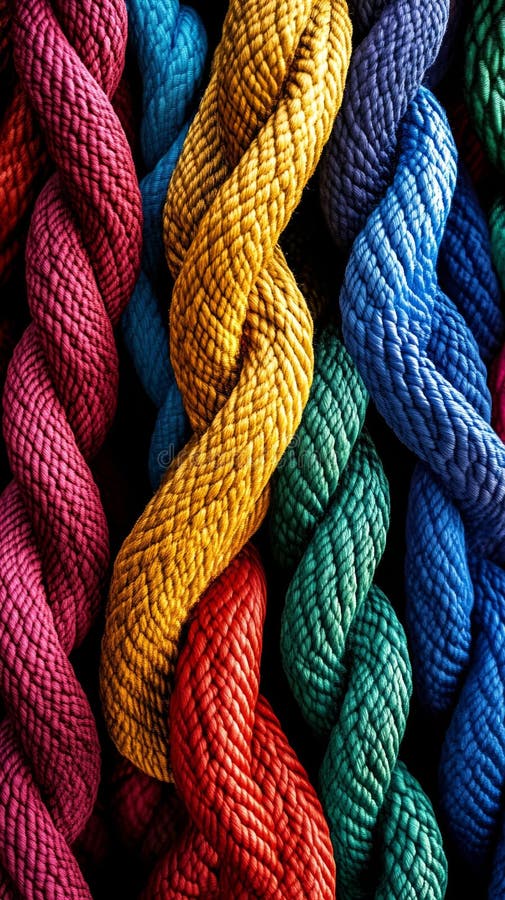 Colorful Twisted Rope Close-up, Vibrant Texture and Maritime Concept ...