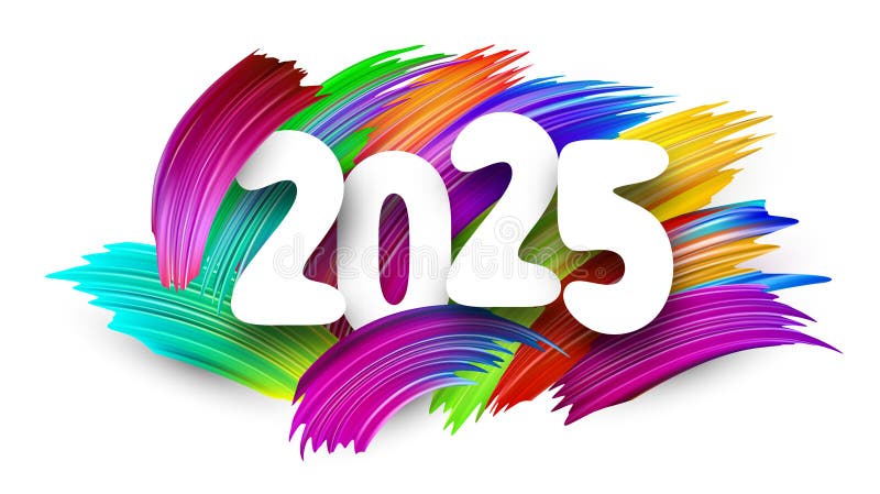 Colorful 2025 Typography with Vibrant Brush Strokes Stock Vector ...