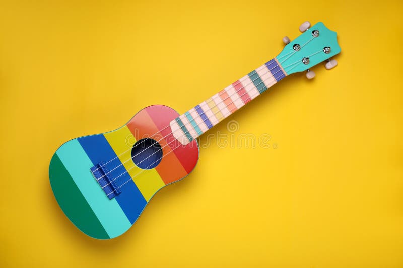 Colorful Ukulele on White Background, Top View. String Musical ...