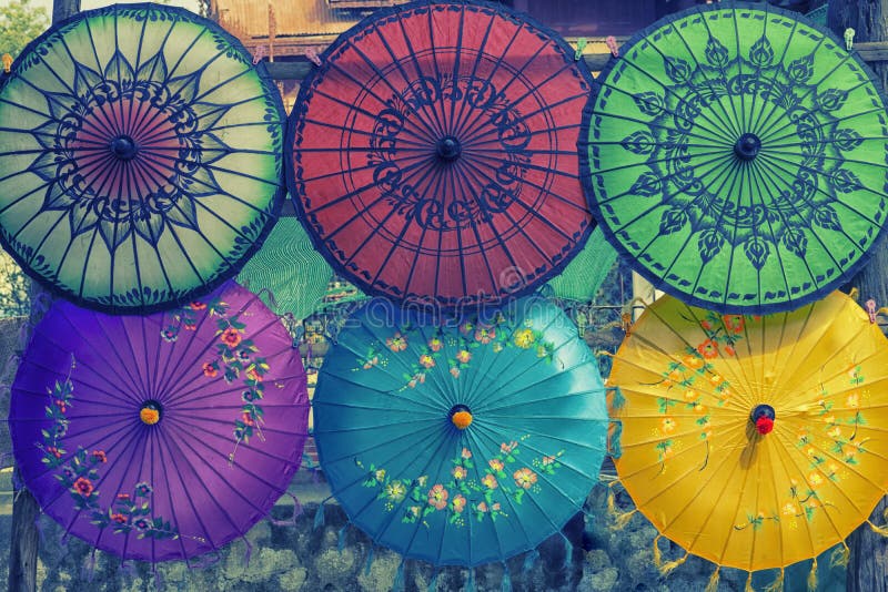 Colorful Umbrella Background Design Art of Myanmar Stock Image - Image ...