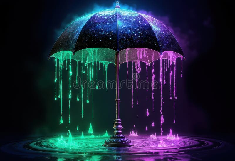 Colorful Umbrella with a Galaxy Design, Dripping Vibrant Colors into ...