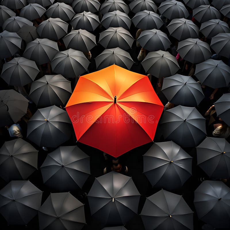 A Colorful Umbrella in a Group of Black Umbrellas Generated by ...
