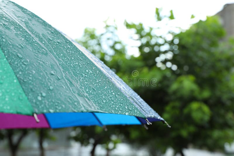 Colorful Umbrella Outdoors on Rainy Day Stock Photo - Image of fashion ...