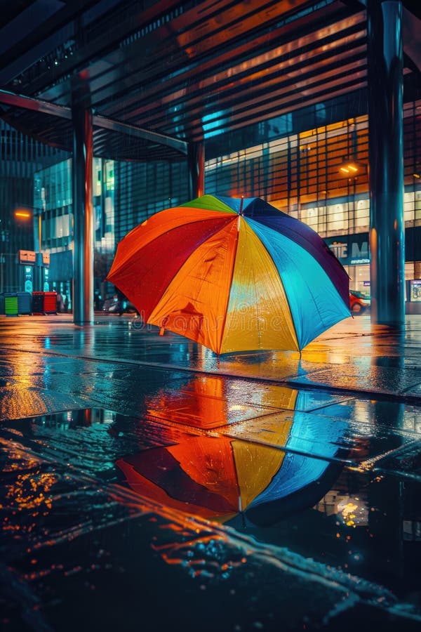 Colorful Umbrella Reflection Stock Image - Image of generated, rain ...