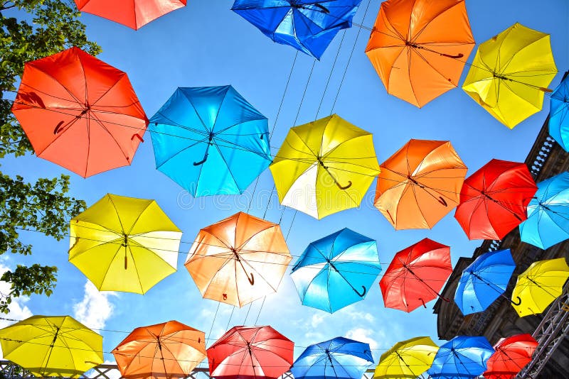 Colorful umbrellas stock image. Image of street, orange - 76148565