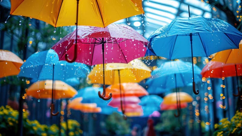 Colorful Umbrellas in a Row Colorful Umbrella in the Rain Colorful ...