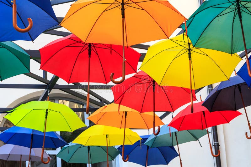 Colorful umbrellas stock photo. Image of green, flying - 32579520