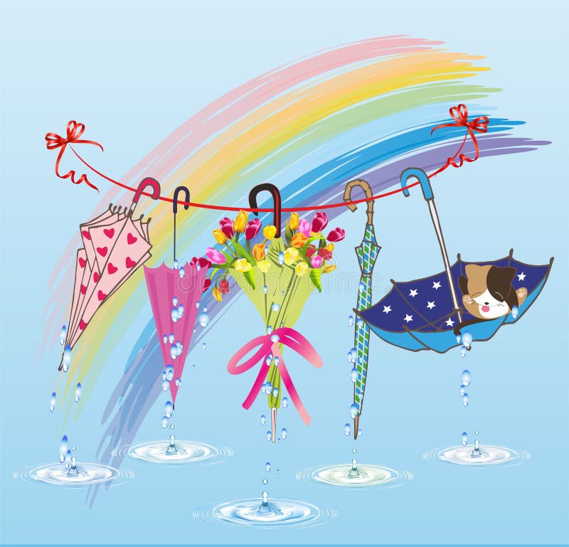 Colorful umbrellas, stock illustration. Illustration of rain - 224295012