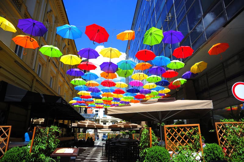 Street Decorated with Colored Umbrellas.Madrid,Getafe, Spain Editorial ...