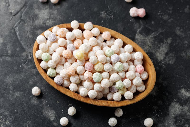 Colorful Uncooked Tapioca Pearls in Wooden Bowl Stock Photo - Image of ...