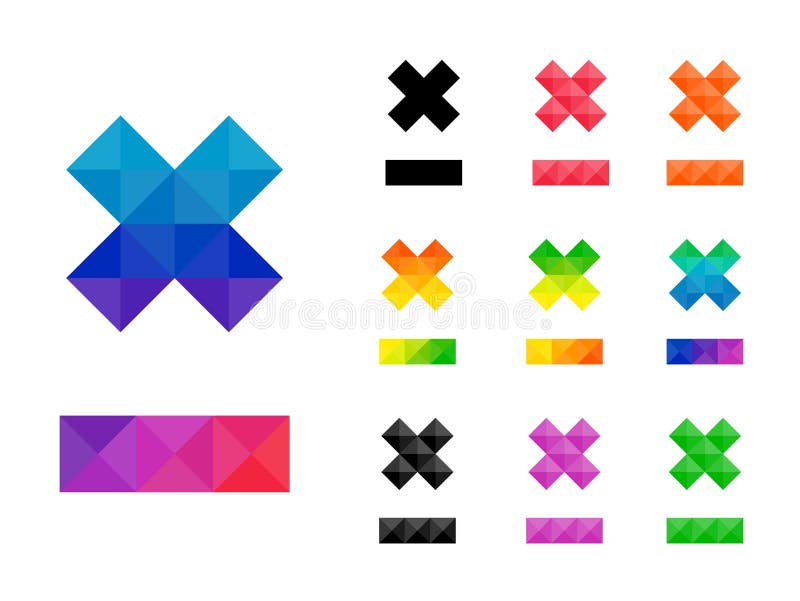 Colorful Underlined X or Cross Icon Set Stock Vector - Illustration of ...