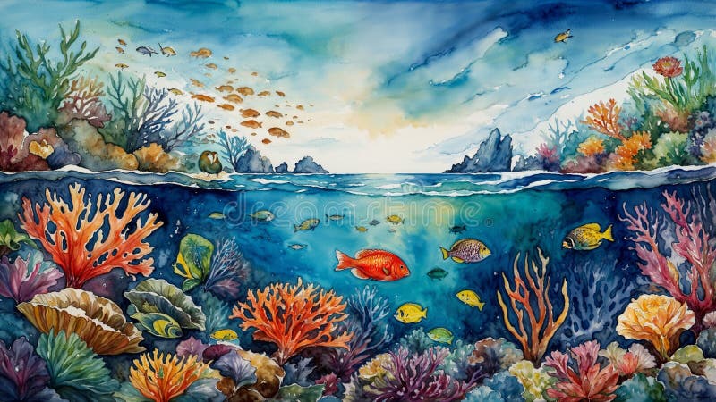 Colorful Underwater Ocean Scene with Vibrant Reef Life Stock ...