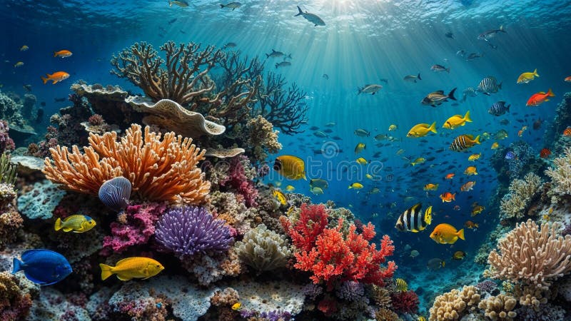 Colorful Underwater Ocean Scene with Vibrant Reef Life Stock ...
