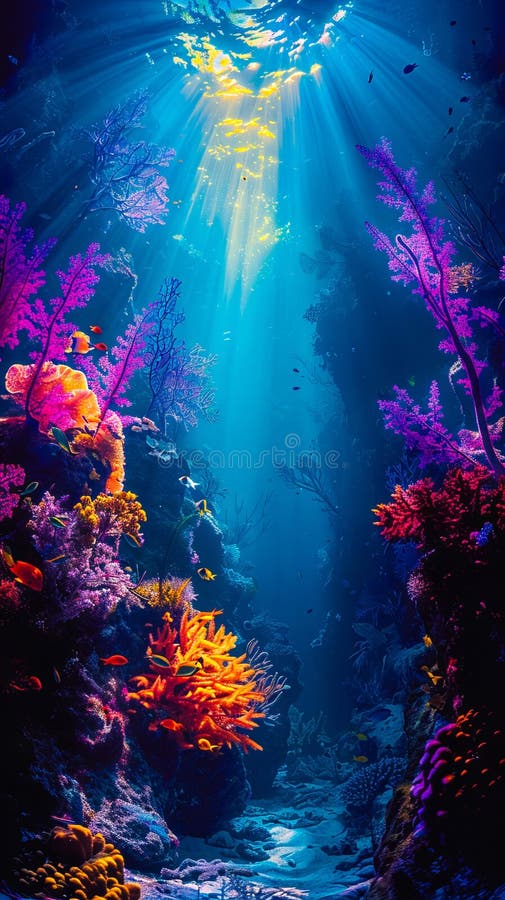 A Colorful Underwater Scene with Corals and Fish Stock Image - Image of ...