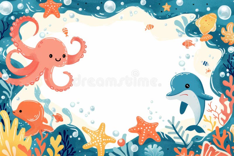 Cute Underwater Sea Creatures Frame Stock Photos - Free & Royalty-Free ...