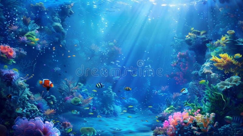 A Colorful Underwater Scene with Many Fish Swimming Around Stock ...