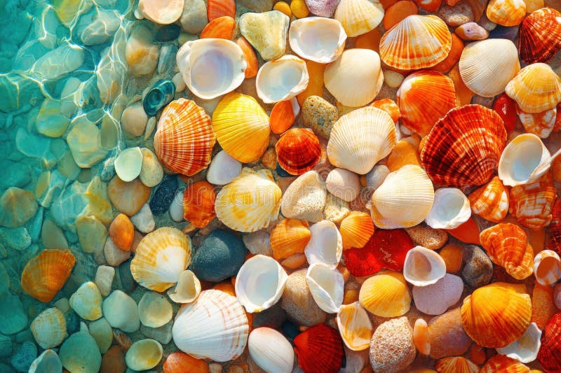 Colorful Underwater View of Shells and Pebbles Illuminated by Sunlight ...