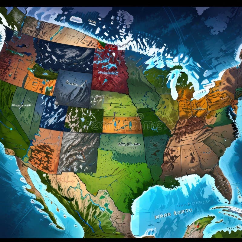 Colorful USA Map. United States of America Regions with Different ...