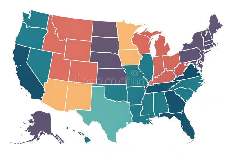 Colorful United States Map with State Borders – Flat Vector Design ...