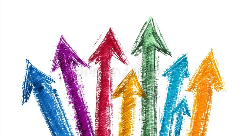 Colorful Upward Arrows in Crayon Style on White, Symbolizing Growth and ...