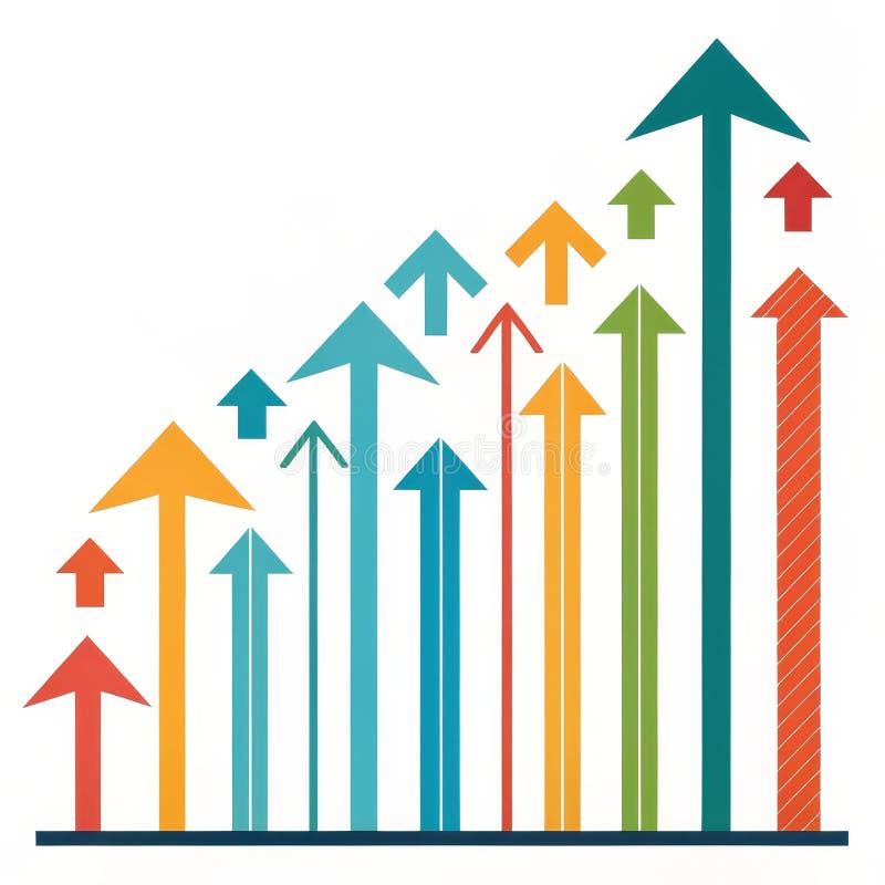 Colorful Upward Arrows Graph, Isolated on White Background, Growth ...