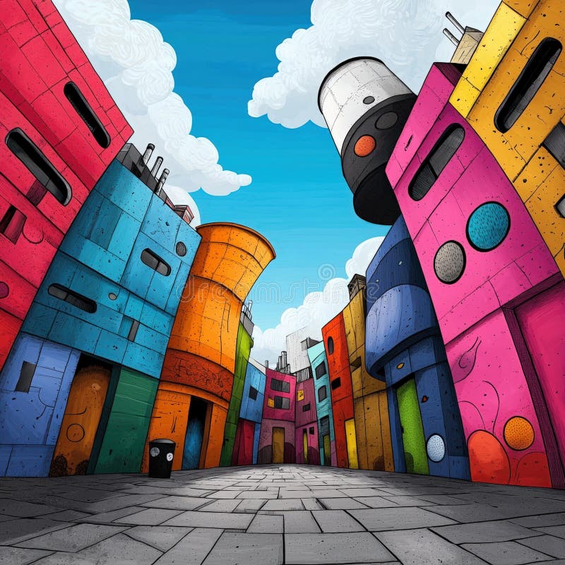 Colorful Urban Alley with Modern Architecture Stock Illustration ...