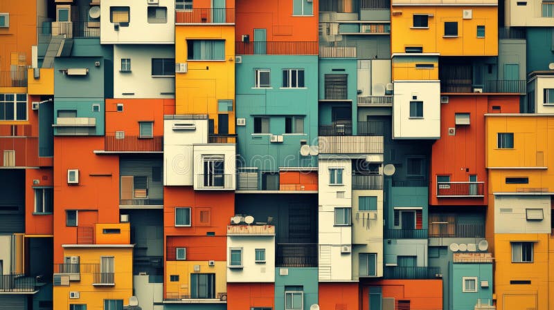 Colorful Urban Apartment Building Collage Stock Illustration ...