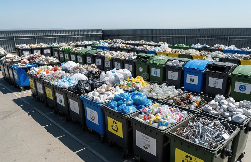 Colorful Urban Bins Overflow with Trash Stock Illustration ...