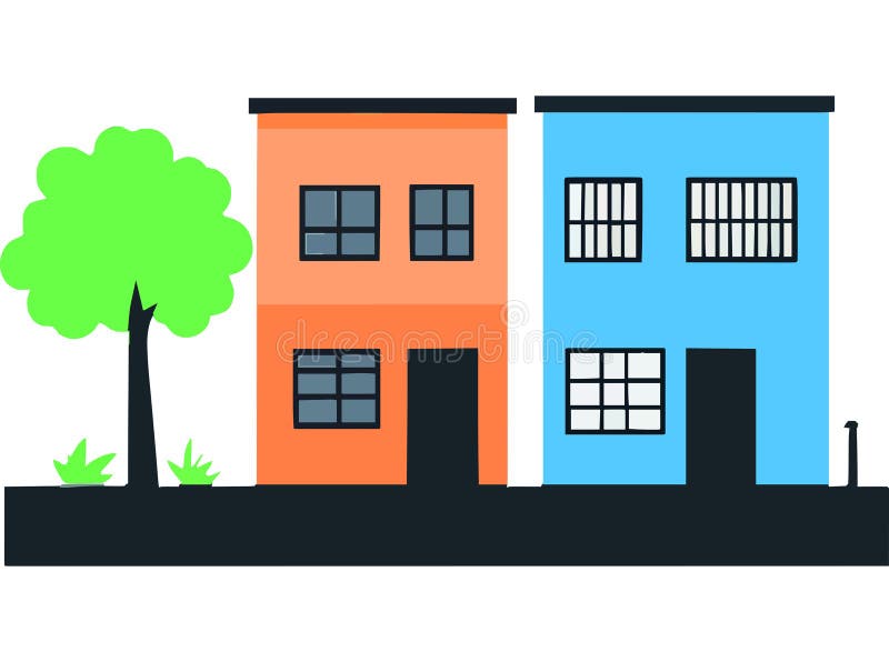 Colorful Urban Building Scene with Green Tree and Road Stock Vector ...