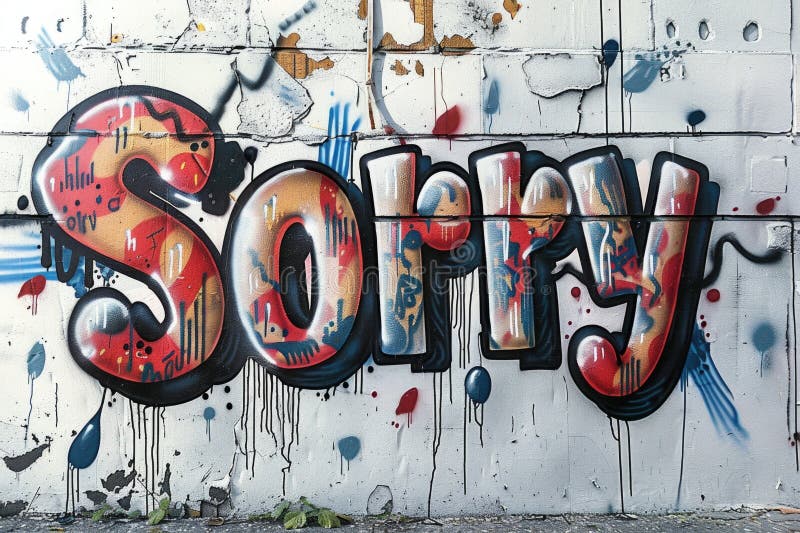 Sorry Graffiti Sprayed Using Stencil on Plaster Wall Stock Image ...