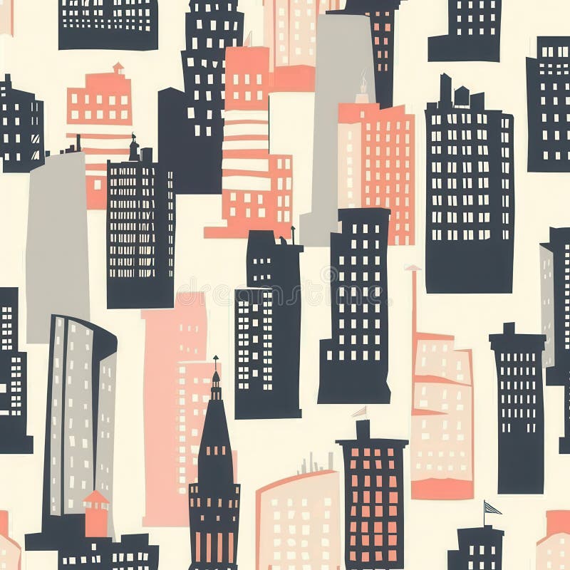Colorful Urban Skyline Pattern with Various Building Shapes and Styles ...