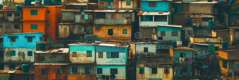 Colorful Urban Slums with Diverse Architecture in Warm Evening Light ...