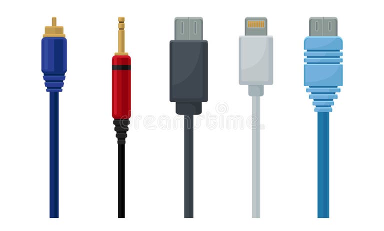 Colorful USB Cables Vector Set. Electric Cords Collection Stock Vector ...