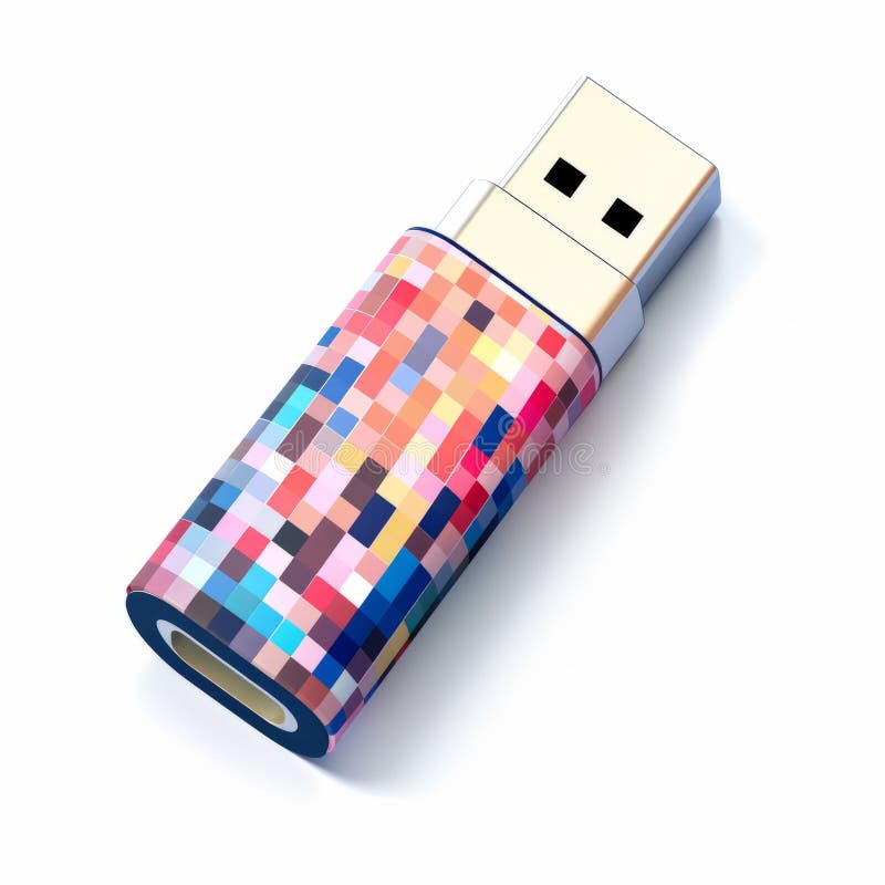 Colorful Pixel Usb Drive Illustration on White Background Stock ...