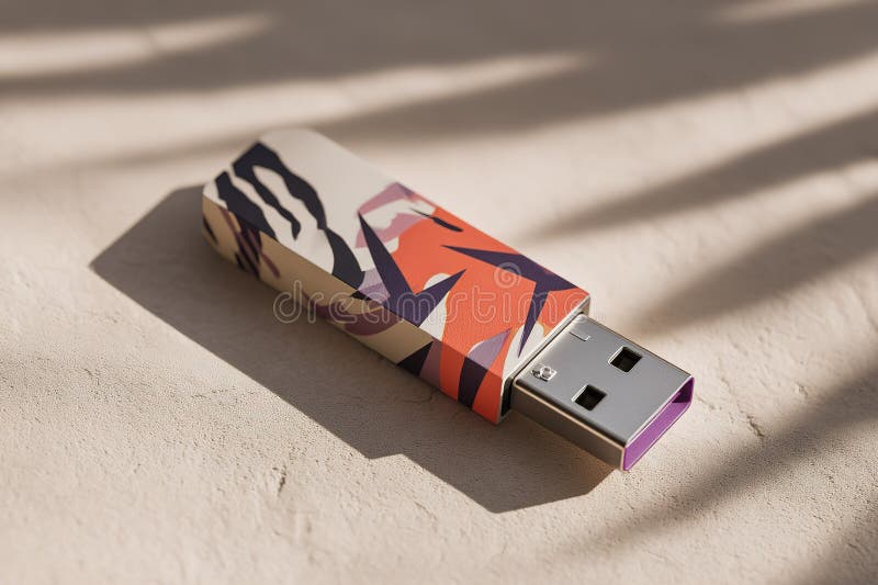 Colorful USB Drive Rests on a Textured Surface, Highlighting Intricate ...