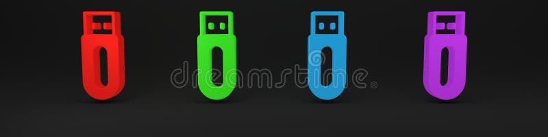 Colorful USB Flash Drive Icon Isolated on Black Background. Minimalism ...