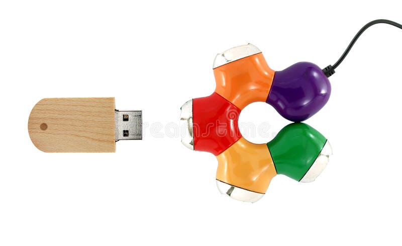 Colorful Usb Hub Flower Shape and Beige Wooden Usb Flash Drive Isolated ...