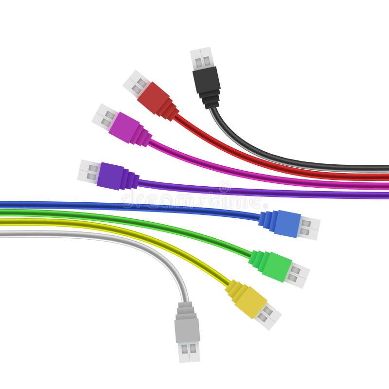 Colorful USB Plugs Isolated on White. Vector Stock Vector ...