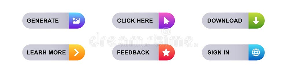 Colorful User Interface Buttons with Simple Symbols and Text for Various Actions Stock ...